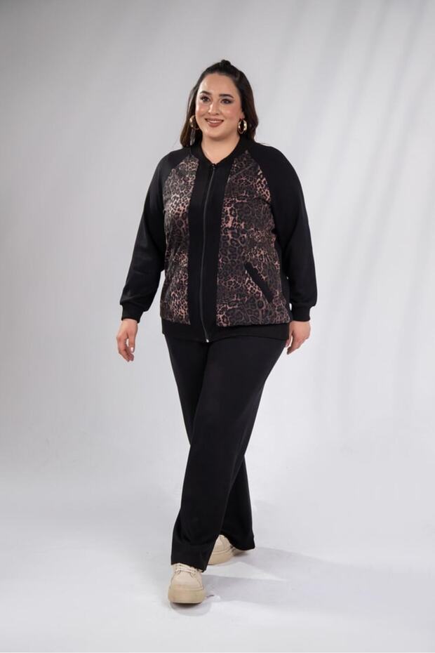 Roxxlen 333174 Kadın Büyük Beden Bej Fermuarlı Leoparlı Sweat - Fiyatı ...
