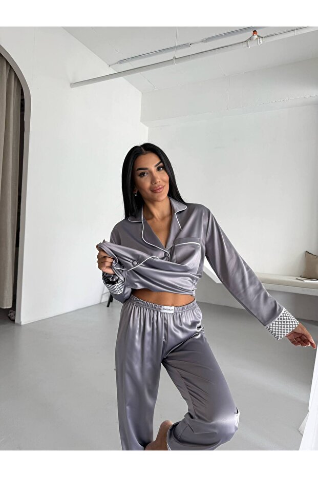 Pijamaya Saten Düğmeli Uzun Pijama Takımı (Toka Hediyeli) - Fiyatı ...
