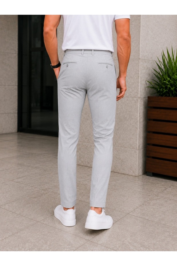 Ser Joven Men's Light Gray Slim Fit Stretch Fabric Side Pocket Ankle ...