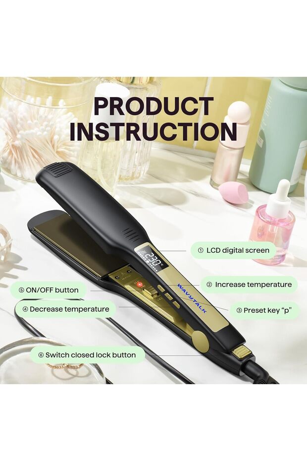 wavytalk Hair Straightener, 1.75 Inch Wide Titanium Plate, Dual Voltage ...
