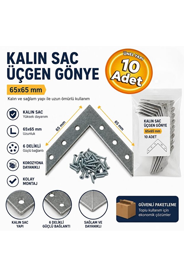 Beşel No:8 Kalın Sac Gönye Üçgen Köşeli No:8 65x65 mm Sac Gönye (10 ...