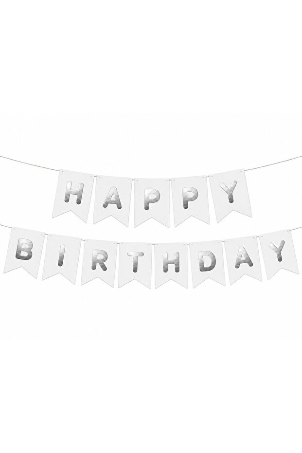 Sev-AL Balonları Gümüş Happy Birthday Flama Banner Doğum Günü Süsü ...