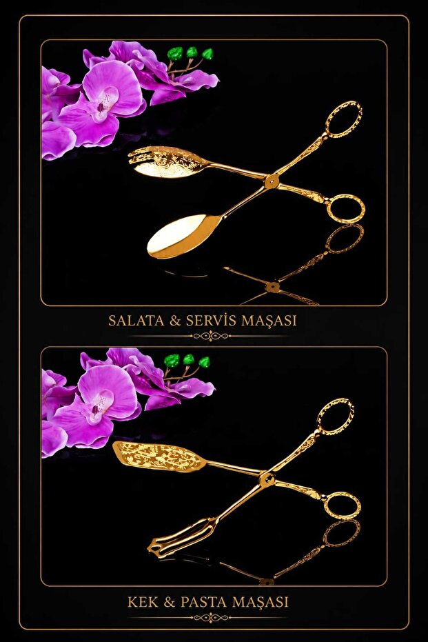 ERGENÇLERZÜCCACİYE Gold İkili Servis Sunum Pasta Salata Makas Maşa Seti ...