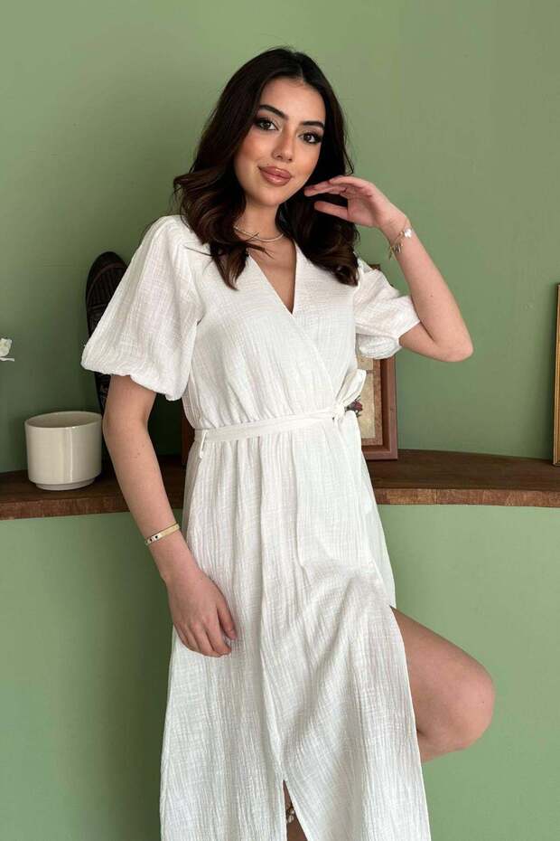Caddebostan Moda Kruvaze Yaka Müslin Kumaş Bel Bağlamalı Yazlık Maksi ...