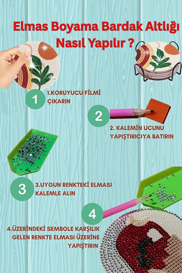 COZ TEA Elmas Boyama Bardak Altlığı Hobi Seti Mandala Desen(Metal ...