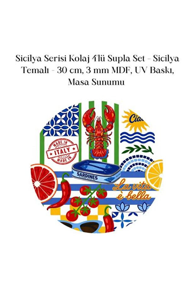 nesnelgift Sicilya Serisi Kolaj 4'lü Supla Set – Sicilya Temalı - 30 cm ...