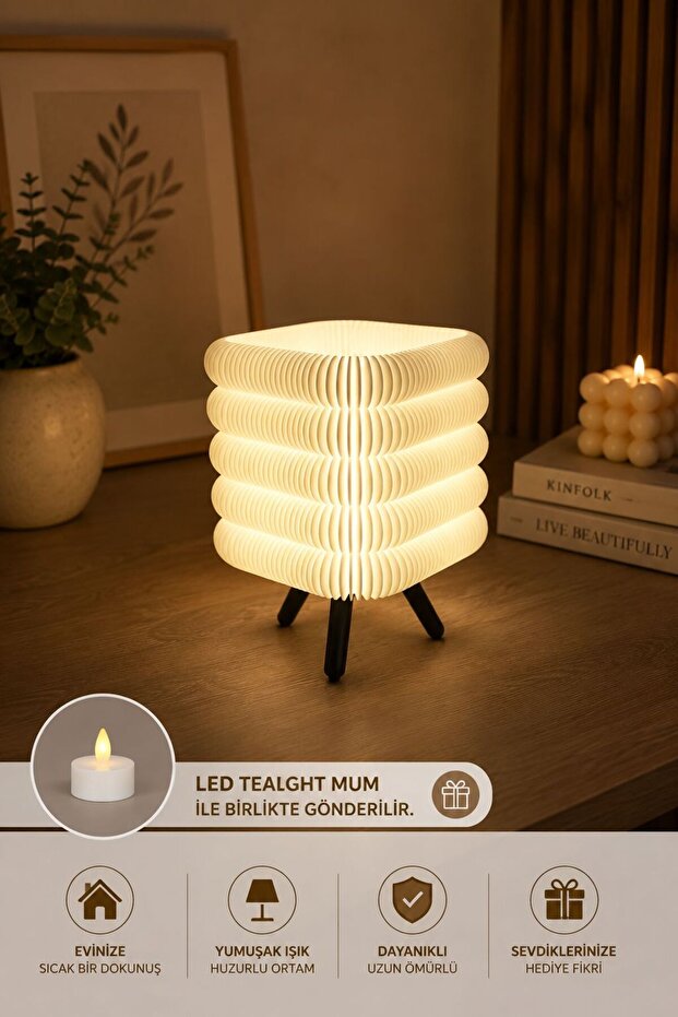 RELİEVO Dekoratif Gece Lambası LED Tealight Mum Dahil Modern Abajur ...