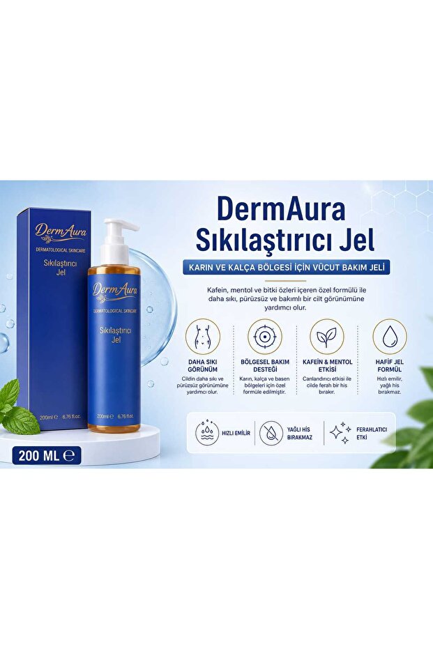 DermAura Kafein & Mentol İçerikli Sıkılaştırıcı Jel 200 ML – Karın ve ...