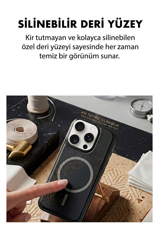 PAİKA İphone 16 Pro Max Uyumlu Deri Cold Magsafe Kapak Sert Ultra İnce ...