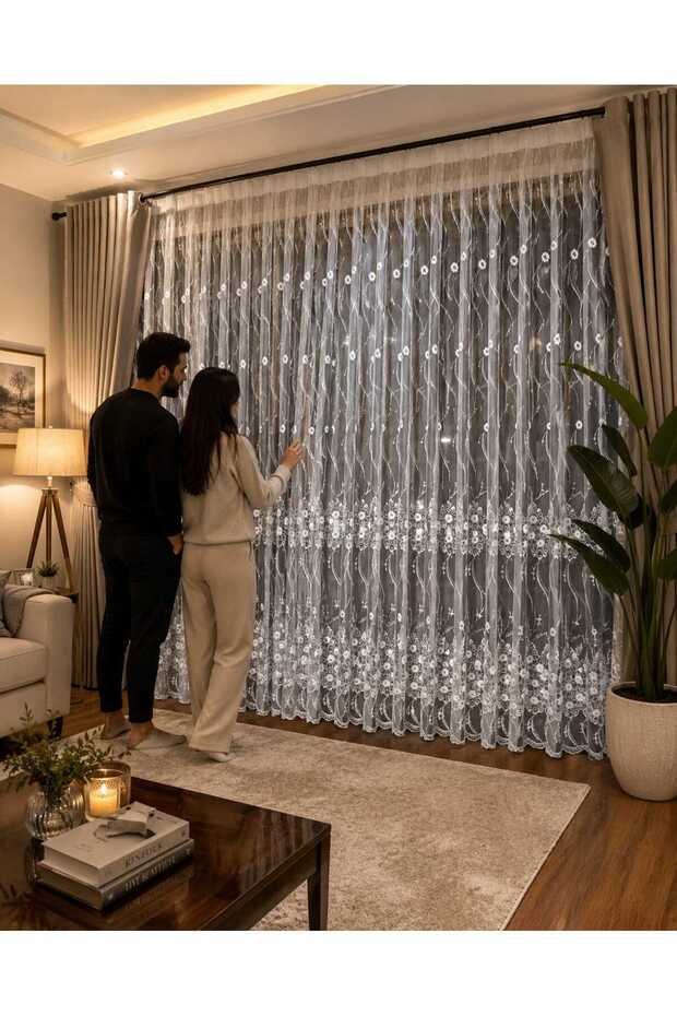 MİR TÜL PERDE PAPATYA MODELİ PERDE FUL PAPATYALI 1/3 SIK PİLELİ ÜRÜN ...