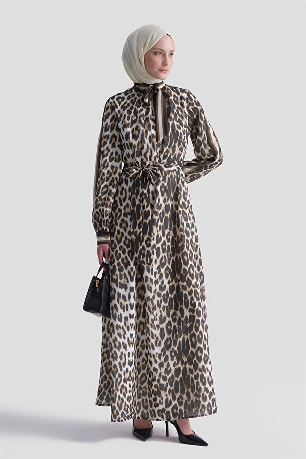 Armine Leopar Desenli Elbise Kahverengi - Fiyatı, Yorumları
