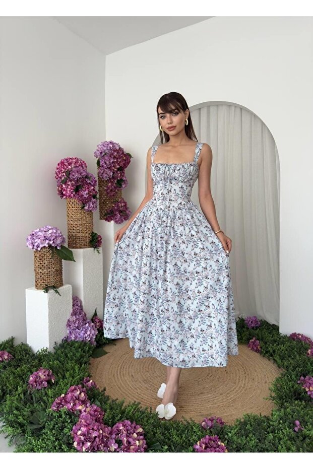 Caddebostan Moda Kare Yaka İp Askılı Çiçek Desenli Vintage Görünümlü ...