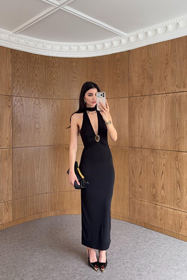MareandCo Halter Yaka Toka Detaylı Likralı Örme Elbise - Fiyatı, Yorumları