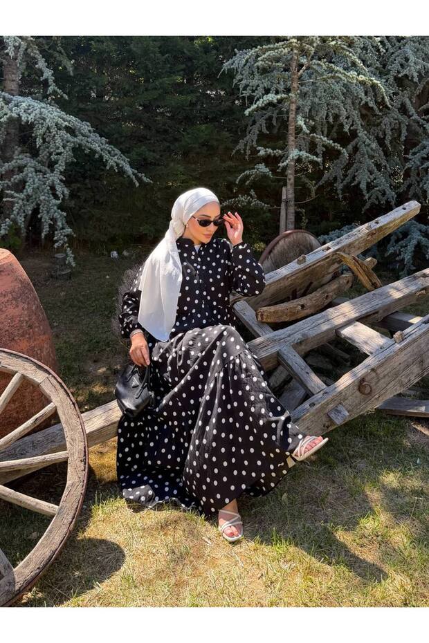 İZYA Kadın Puantiyeli V Yaka Düğmeli Elbise - Fiyatı, Yorumları