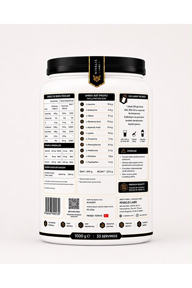 NIVALIS LABS Whey Protein Cookies & Cream Aromalı 1000g 33 Servis ...