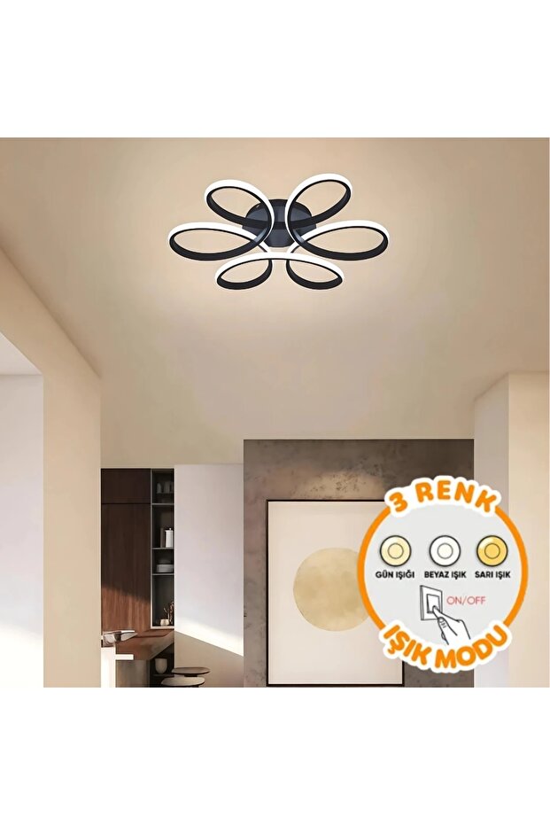Elektroyou Papatya Siyah Plafonyer 3 Renk Ledli Avize Modern Led Avize ...