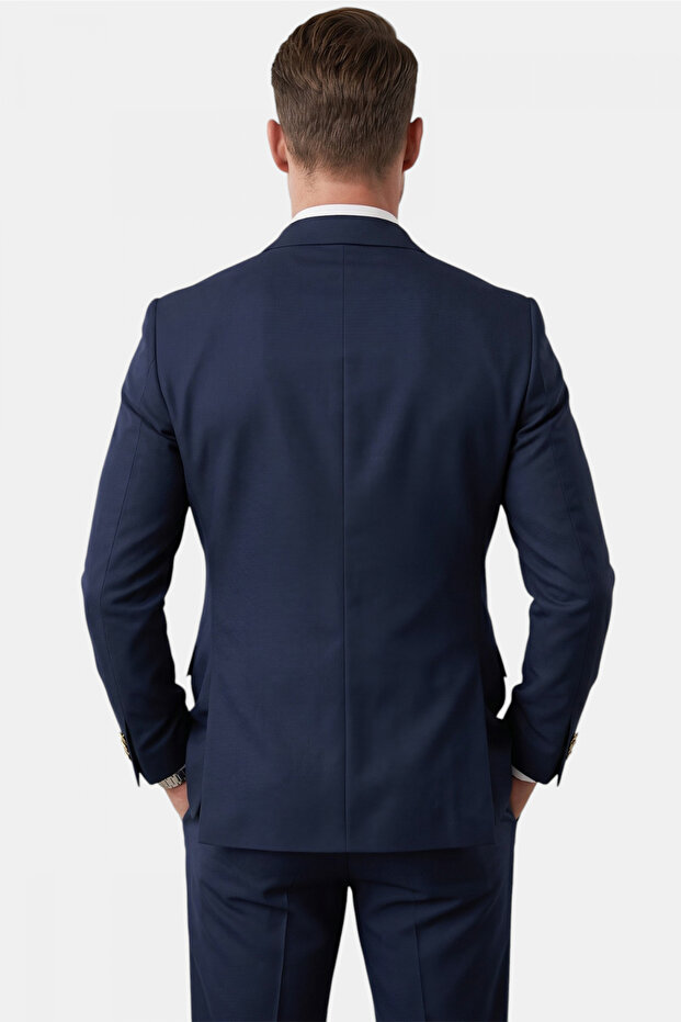Rizz up Men's Navy Blue Slim Fit Double Breasted Suit with Lycra ...