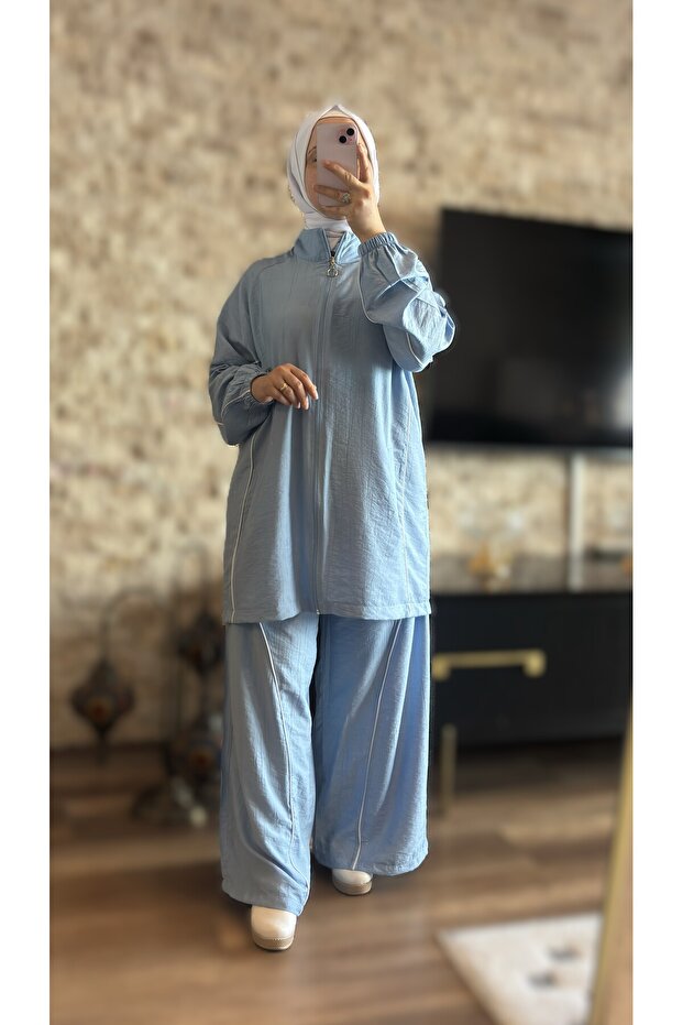 MİMİ Luxury Wear Kadın Biye Detaylı Fermuarlı Tesettür İkili Takım ...