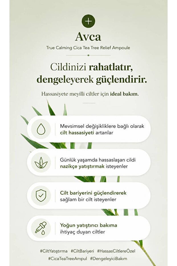 AVCA Cica Tea Tree Onarıcı Yatıştırıcı Ampul 30 ml - True Calming Cica ...