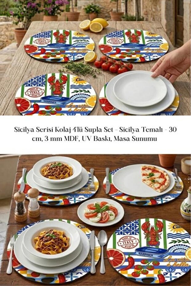 nesnelgift Sicilya Serisi Kolaj 4'lü Supla Set – Sicilya Temalı - 30 cm ...