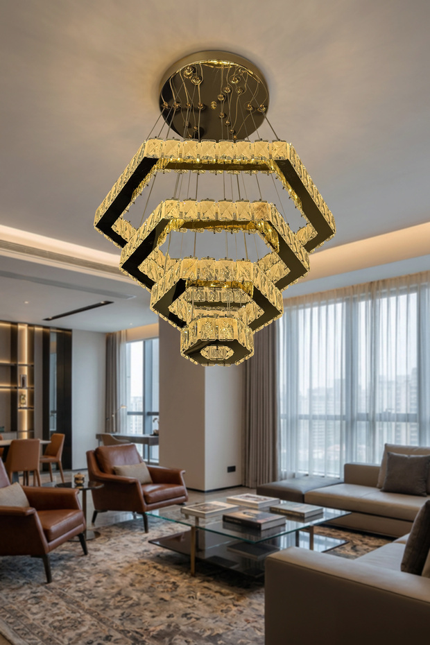 G-Light Diamond 4 Katlı Kristal Taşlı Modern Sarkıt LED Avize - Fiyatı ...