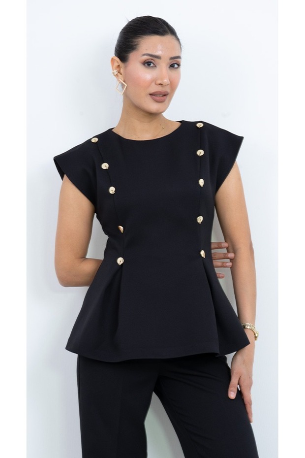 Dorne Moda Özel Koleksiyon Kruvaze Gold Düğmeli Peplum Bluz Ve Pantolon ...
