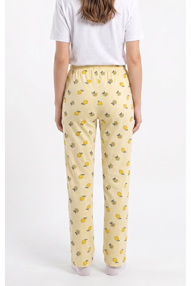 Pijahane Kadın Yazlık Pijama Altı Limon Baskılı Konforlu Ev Giyim ...