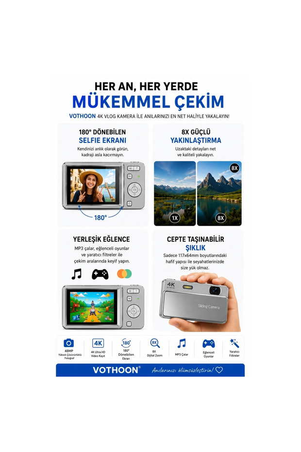 Epilons Dijital Kamera 4k Hd 48mp 16x Zoom Flaşlı Kayar Retro Video ...