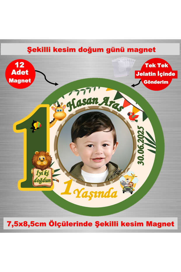 Elara Tasarım Şekilli Kesim Safari Temalı 12 Adet Fotoğraflı Kişiye ...