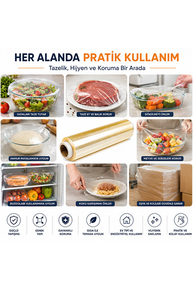 4K TEDARİK 200 metre x 30 cm Gıda Streçi 8 Micron | Kutusuz Ev Tipi ve ...