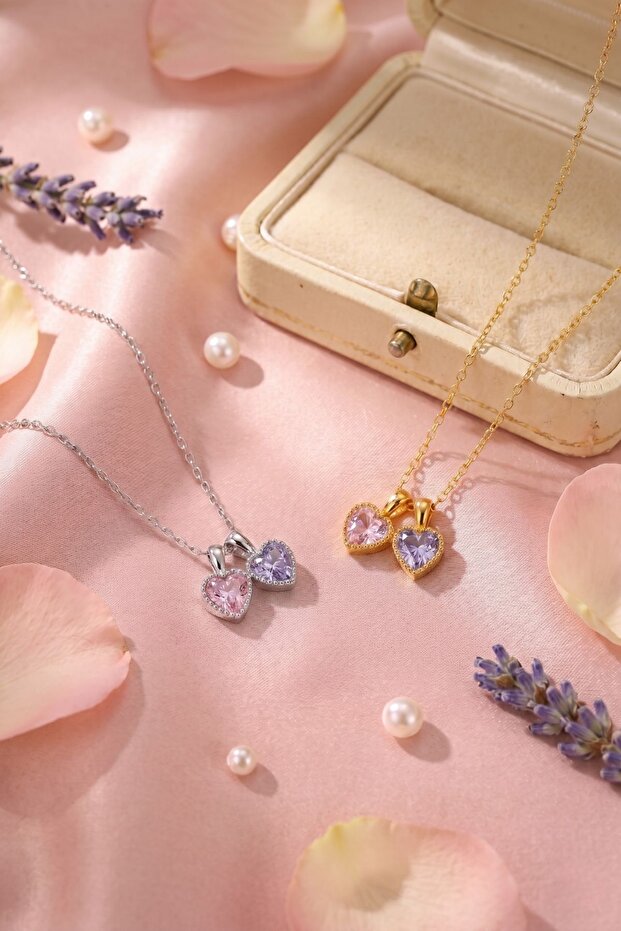 iniaHome Kalp ve Birthstone Kadın Kolye 925 Ayar Gümüş Kaplama ...