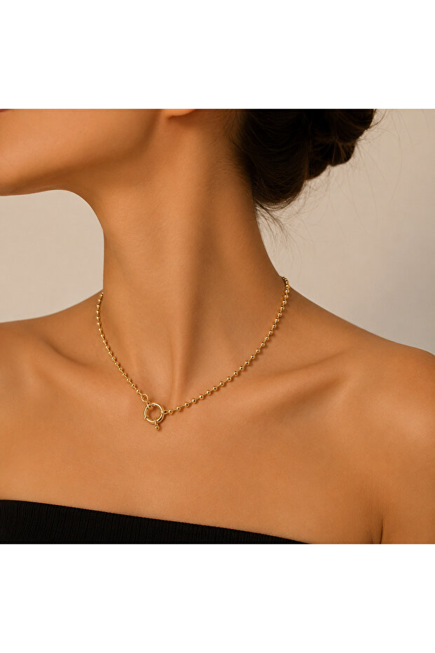Selune by HIME Modern Minimal Gold Boncuk Zincir Çelik Kadın Kolye ...