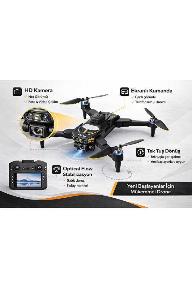 MEGAMUS Airvolt T7 PRO Drone HD Kameralı Ekranlı Kumanda Katlanabilir ...