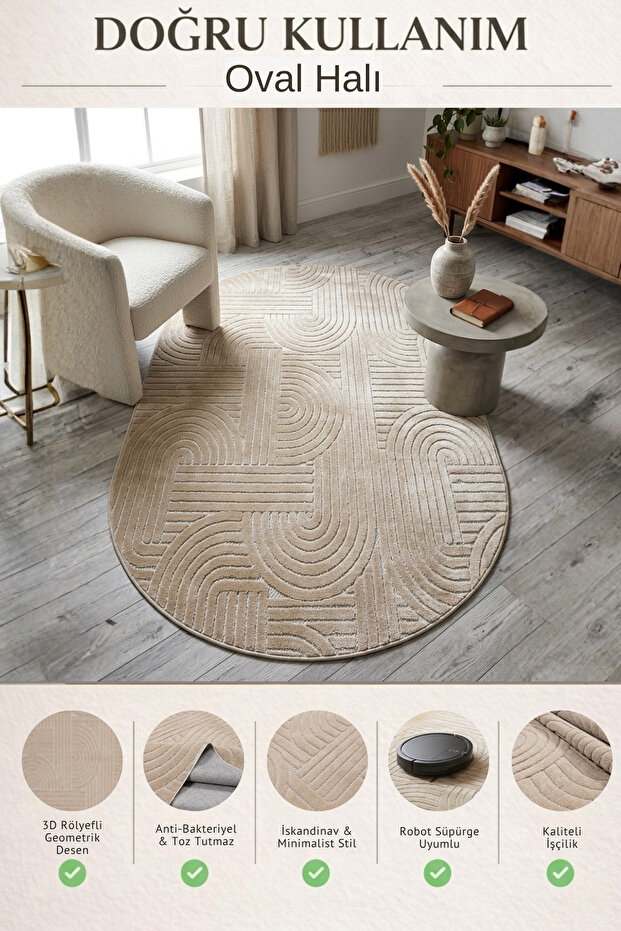 Bonny Home Modern Dekoratif Oval Salon Yatak Odası Halısı İskandinav ...