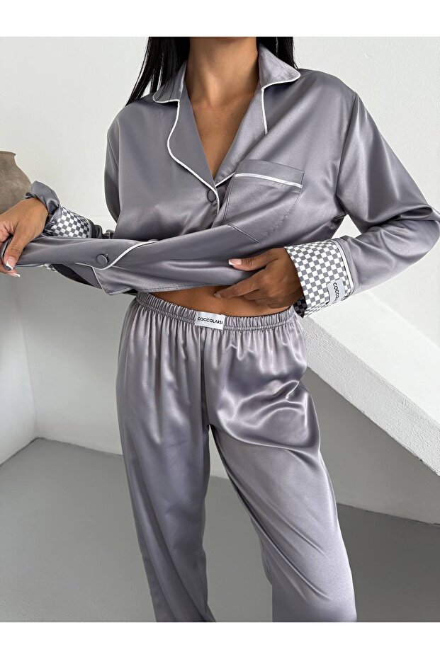 Pijamaya Saten Düğmeli Uzun Pijama Takımı (Toka Hediyeli) - Fiyatı ...