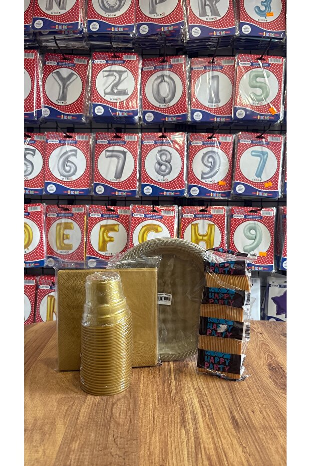 pembe balon 25’Lİ GOLD TABAK BARDAK PEÇETE ÇATAL SET - Fiyatı, Yorumları