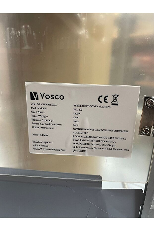 EGE2K VOSCO VZA803 PATLAMIŞ MISIR MAKİNESİ KRAL ŞAKİR BASKILI SETÜSTÜ ...