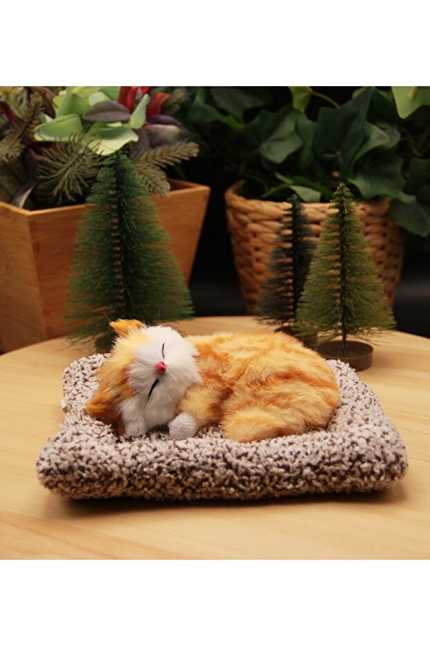 HEDİYEBİZİZ Minderde Uyuyan Sesli Peluş Kedi Cat Küçük Boy 17cmx14cm ...