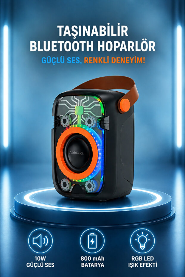 Abbruch Taşınabilir Bluetooth Hoparlör 10W Güçlü Ses RGB LED Işıklı TF ...