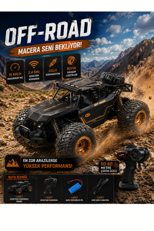 kosetoys Uzaktan Kumandalı 2.4 ghz 34 cm Mat Siyah Büyük boy Sarj ...