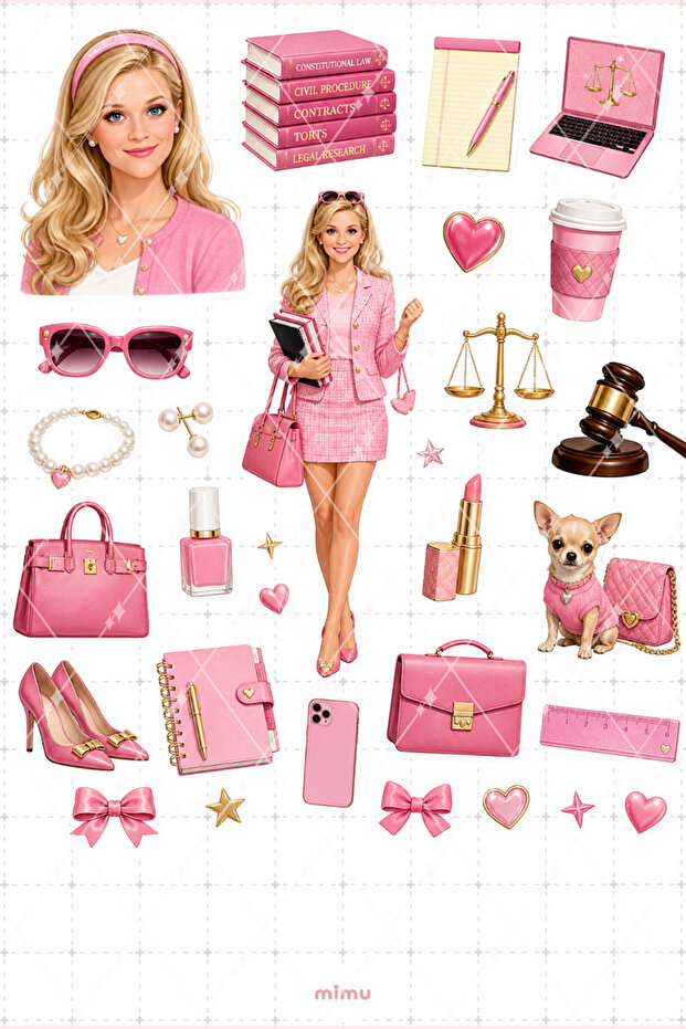 Mimu Art Studio Elle Woods Sticker Seti Hukuk Okulu Pembe Stil Temalı ...