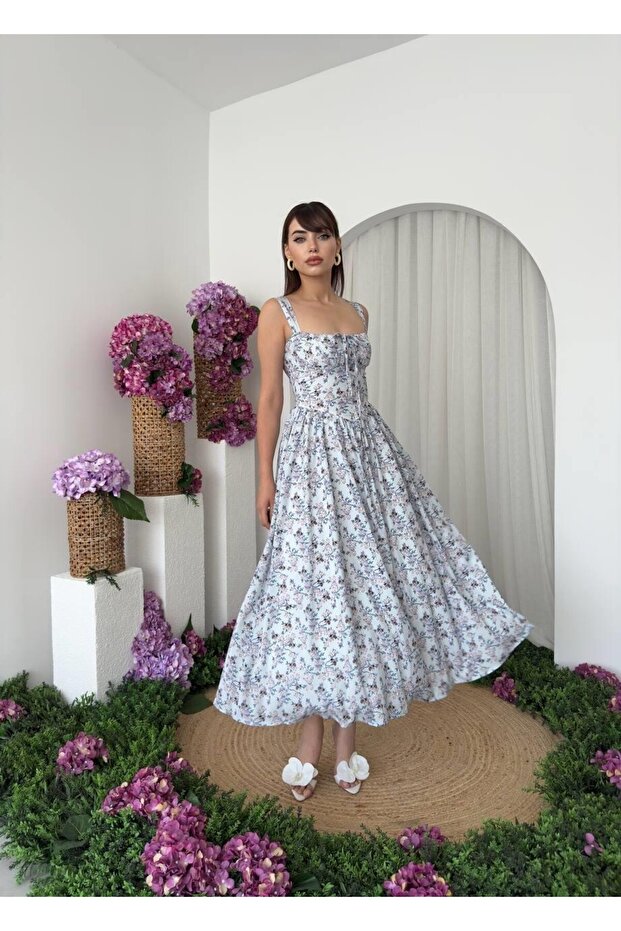 Caddebostan Moda Kare Yaka İp Askılı Çiçek Desenli Vintage Görünümlü ...