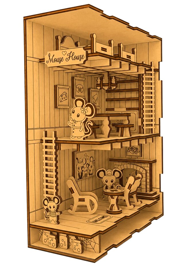 ALGWOOD Mouse House Ahşap 3D Puzzle Diorama Kitap Ayracı – Peri LED ...