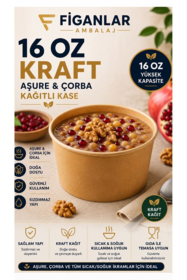 figanlar ambalaj 16 Oz Kraft Aşure Kasesi Şeffaf Kapaklı Karton Çorba ...