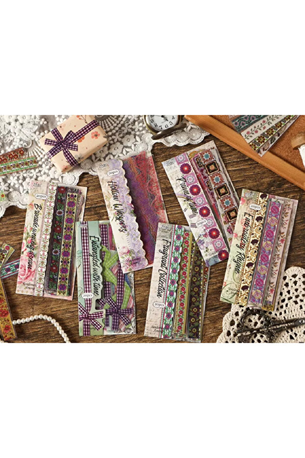 SF SCRAPBOOK KIRTASİYE Nakış Desen Şerit Sticker Seti 20 Parça Çiçekli ...