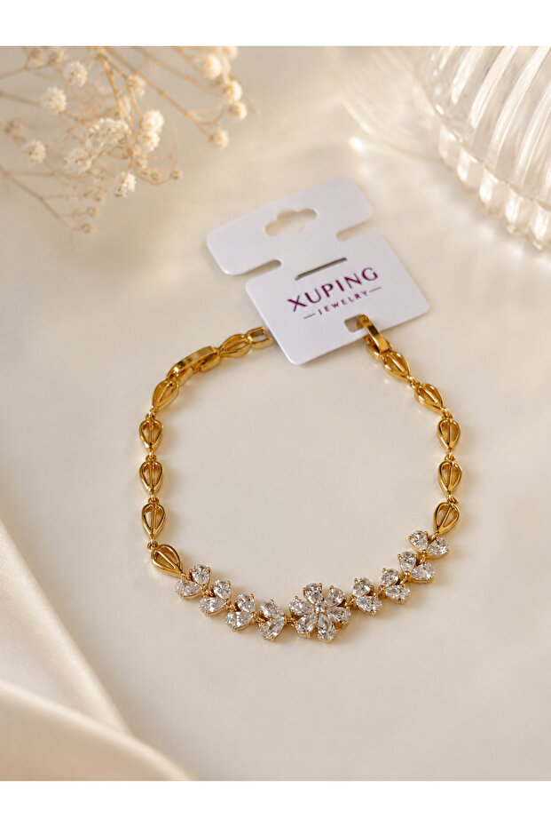XUPING JEWELRY Çiçek Motifli Zirkon Taşlı Xuping Altın Kaplama Kadın ...