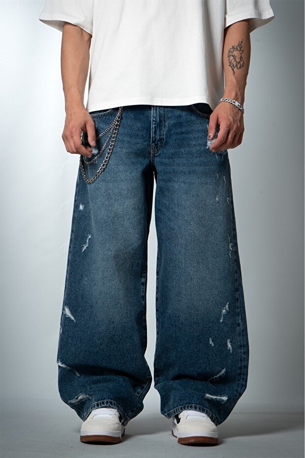 GRJ denim Faded Ripped Super Baggy Yırtık Detaylı Erkek Jean Pantolon ...