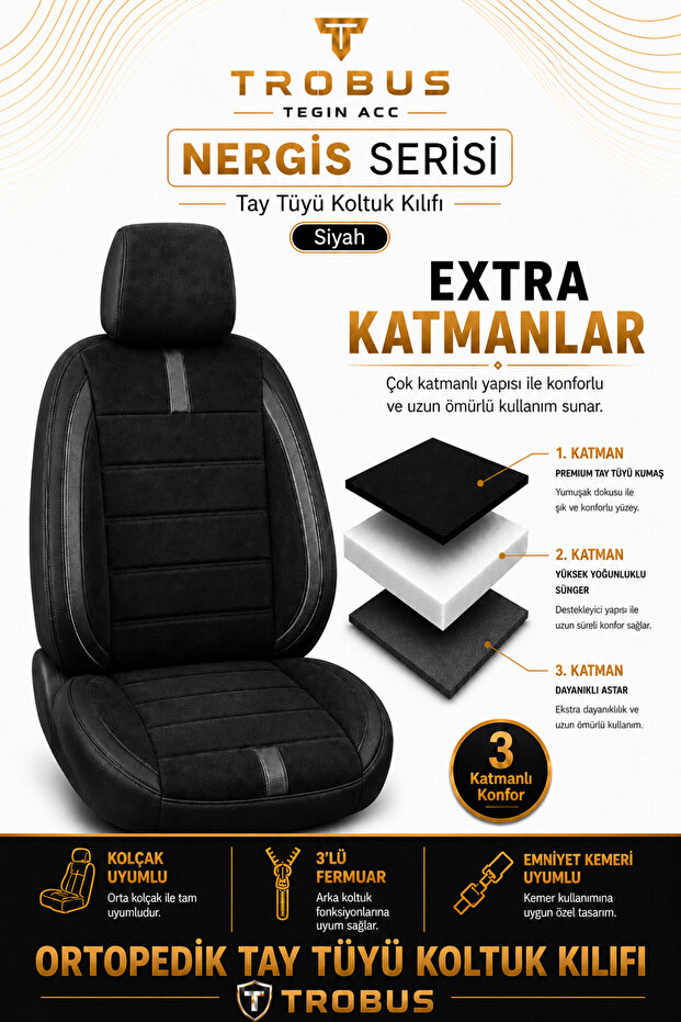 TROBUS Skoda Kamiq 2019 Sonrası Uyumlu Nergis Siyah Ortopedik Tay Tüyü ...