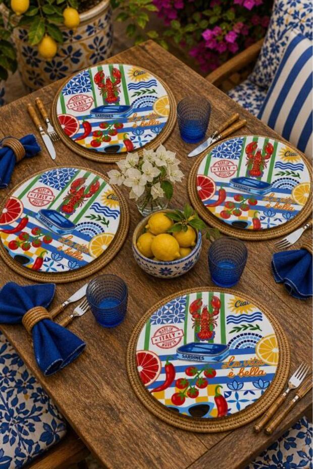 nesnelgift Sicilya Serisi Kolaj 4'lü Supla Set – Sicilya Temalı - 30 cm ...