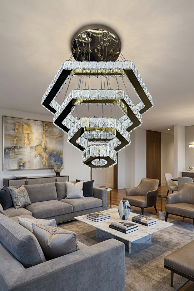 G-Light Diamond 4 Katlı Kristal Taşlı Modern Sarkıt LED Avize - Fiyatı ...